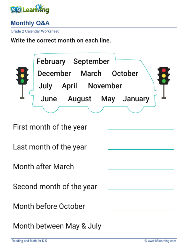 Grade 2 Months of Year Questions A | PDF