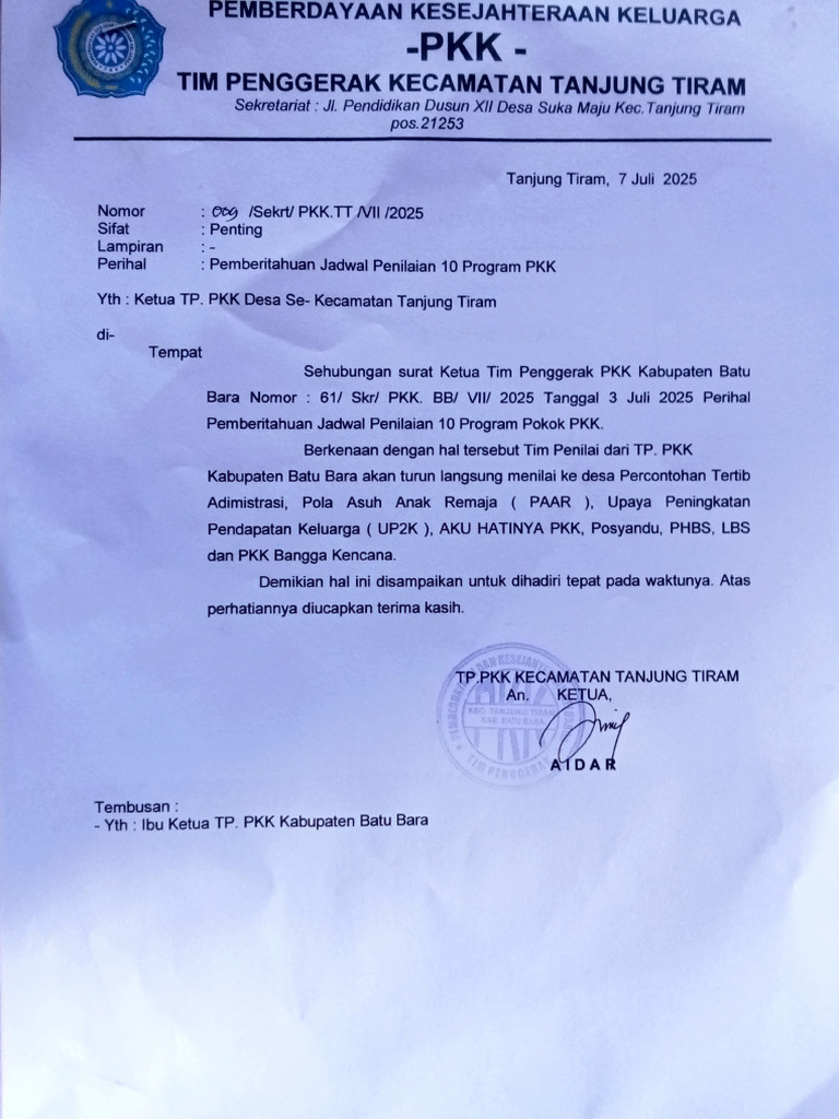 Jadwal Penilaian 10 Program PKK | PDF