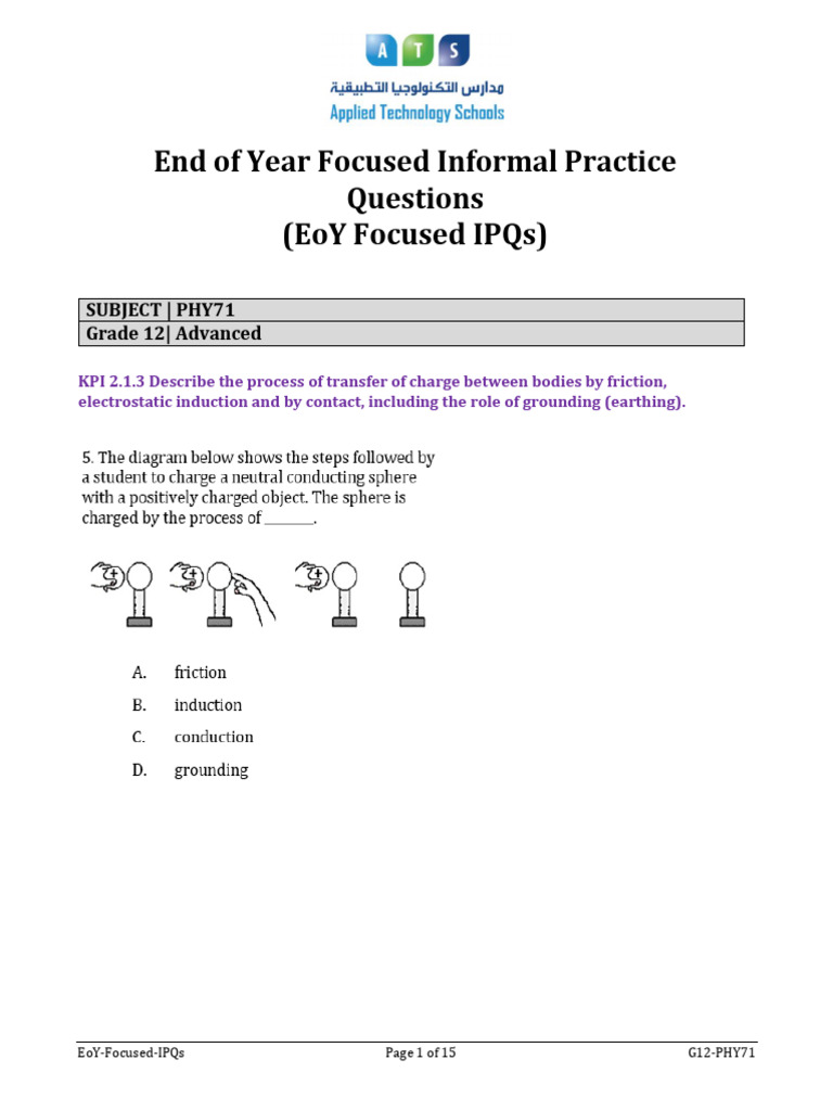 AY2425 EoY PHY71 Focused IPQ Without Answers | PDF | Electromagnetic Induction | Photoelectric ...