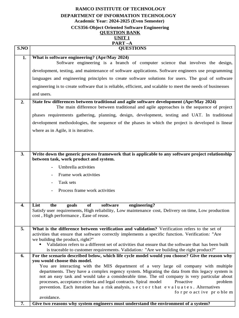CCS356 - QB-Object Oriented Software Engineering | PDF | Software Development Process | Agile ...