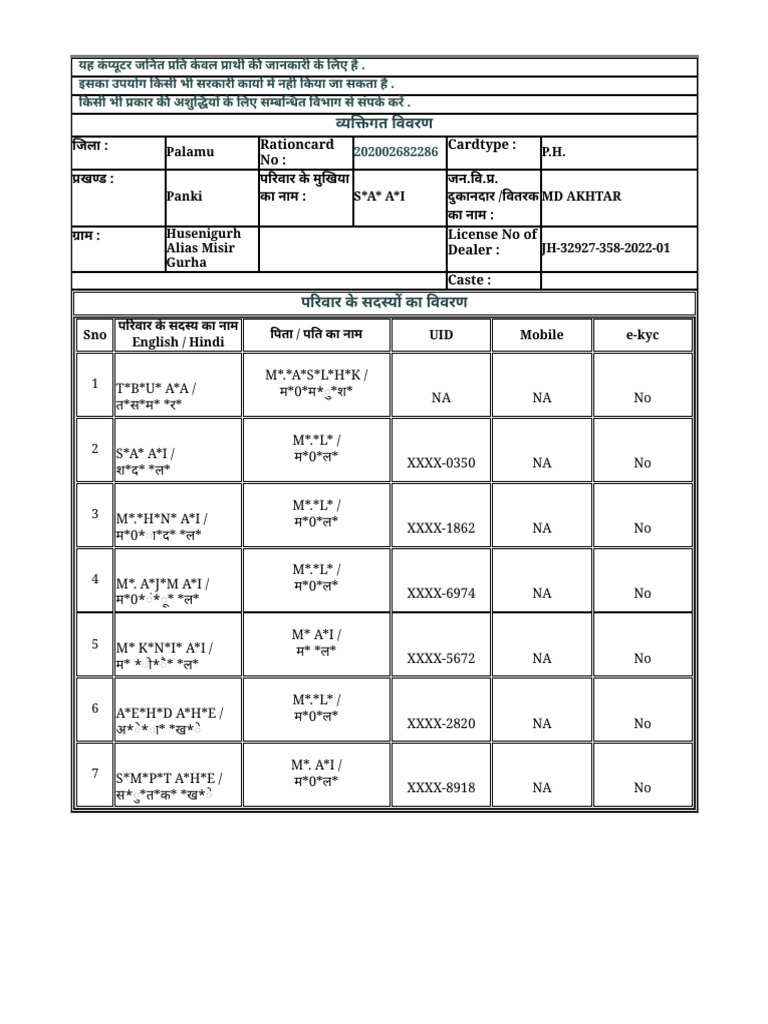 Jharkhand Government E-Ration Card | PDF