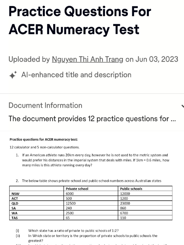 Practice For Acer Numeracy Test | PDF