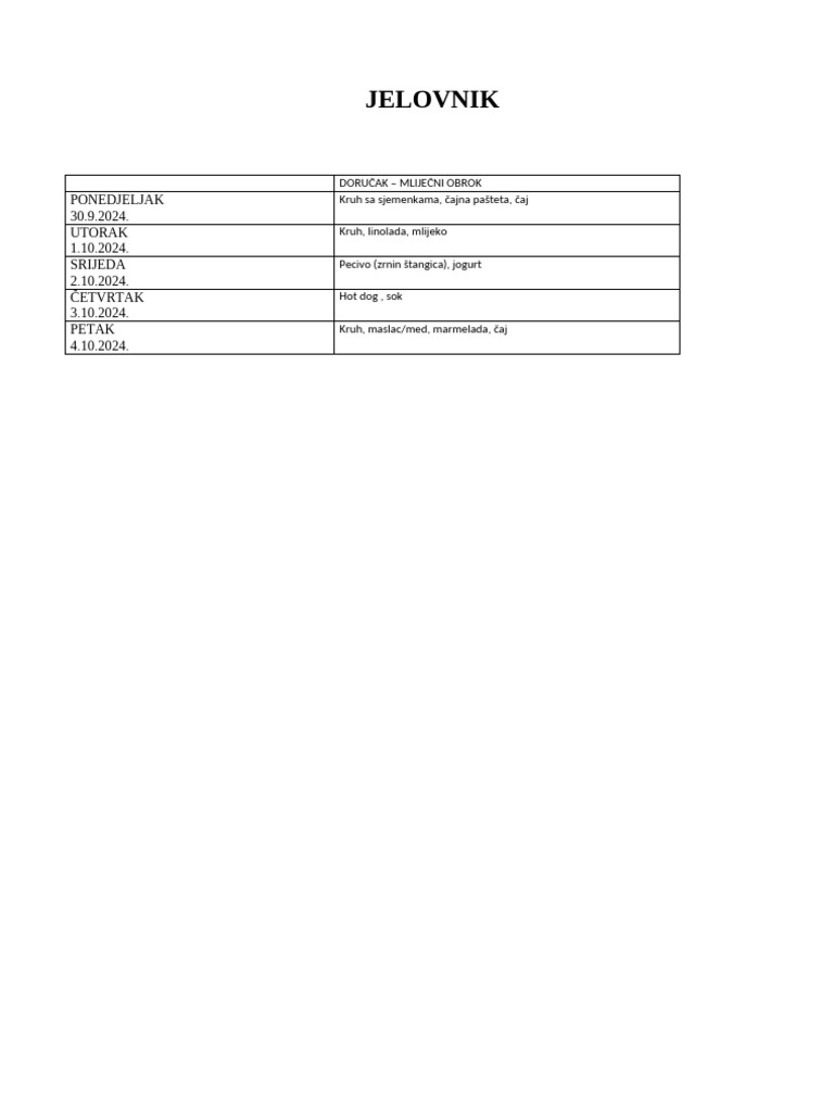 Jelovnik-30 9 - 4 10 2024 | PDF