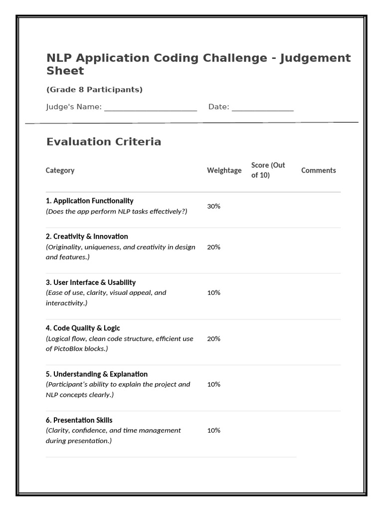 Coding Challenge - Judgement Sheet | PDF