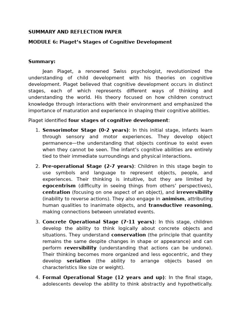 MODULE 6 Piagets Stages of Cognitive Development | PDF | Cognitive Development | Human Development