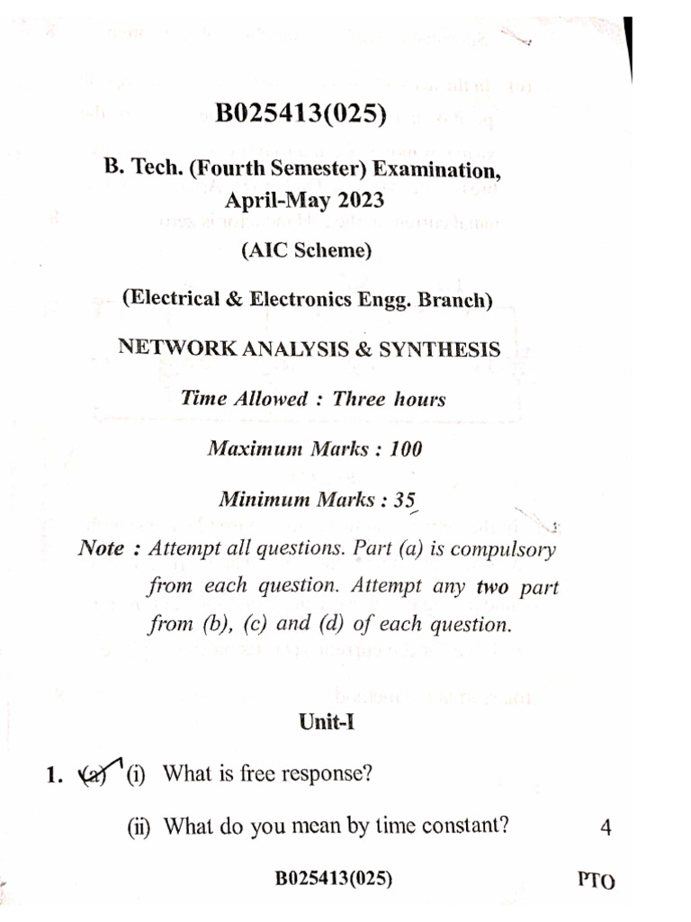 Network Analysis and Synthesis April-May 2023 | PDF