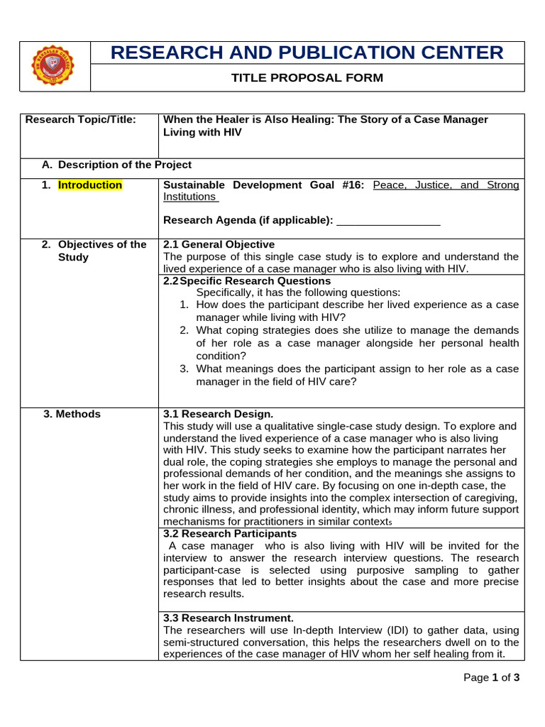 Title Proposal Form Single Case Study (234) Docx | PDF | Qualitative ...