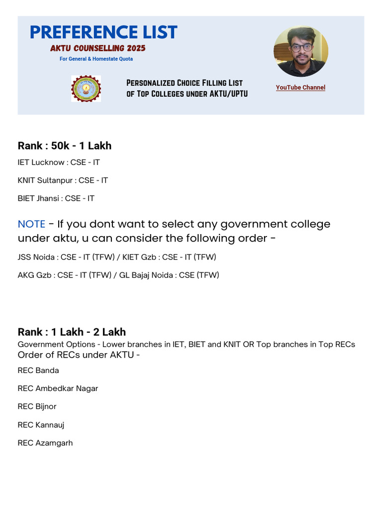 AKTU Preference List - Sumit Mishra | PDF