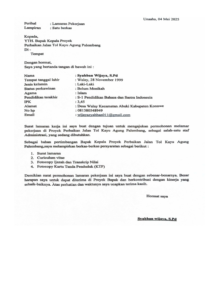 Hasil Scan Surat Lamaran Syahban Wijaya | PDF