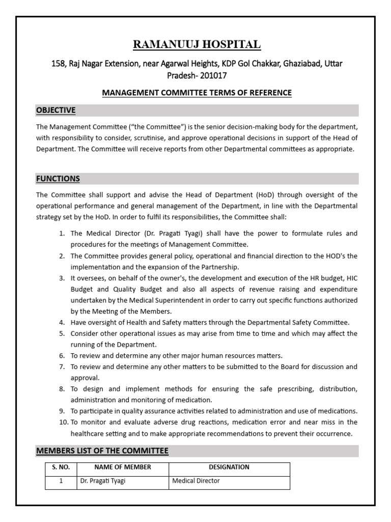 TOR - Management Committee | PDF | Social Programs | Medicine