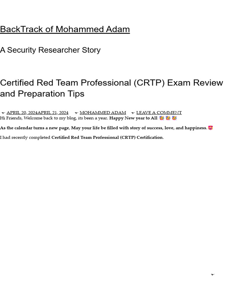 Certified Red Team Professional (CRTP) Exam Review and Preparation Tips - BackTrack of Mohammed ...