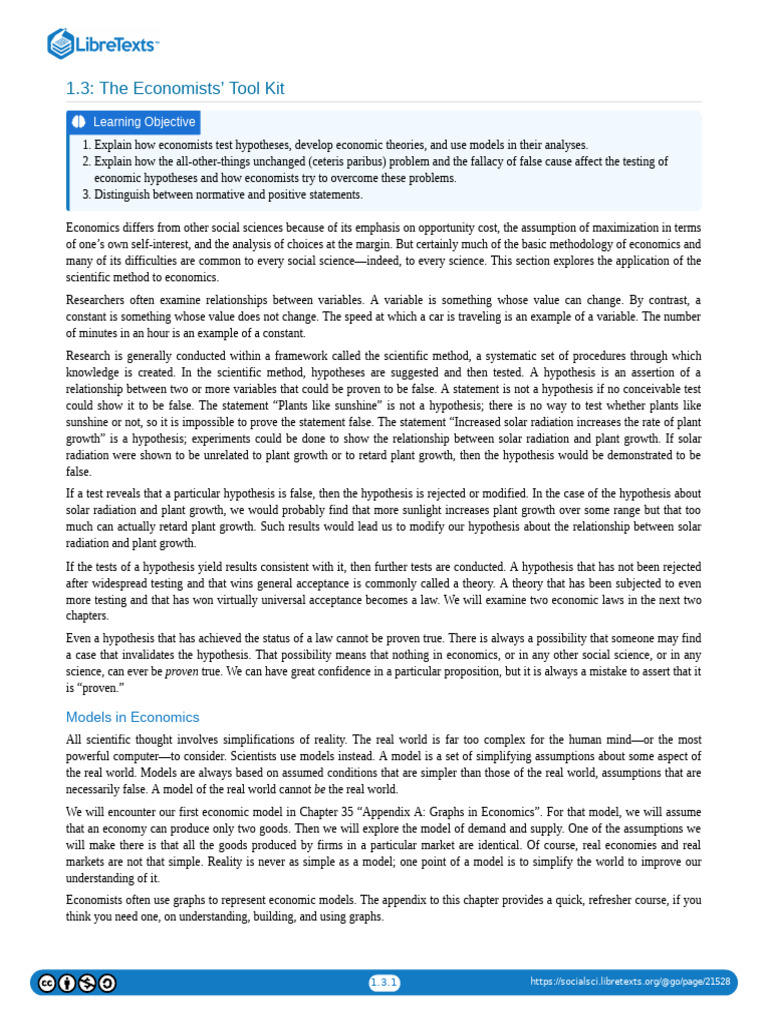 1.3! The Economists' Tool Kit | PDF | Hypothesis | Economics