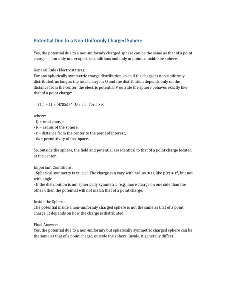 Non Uniform Sphere Potential | PDF
