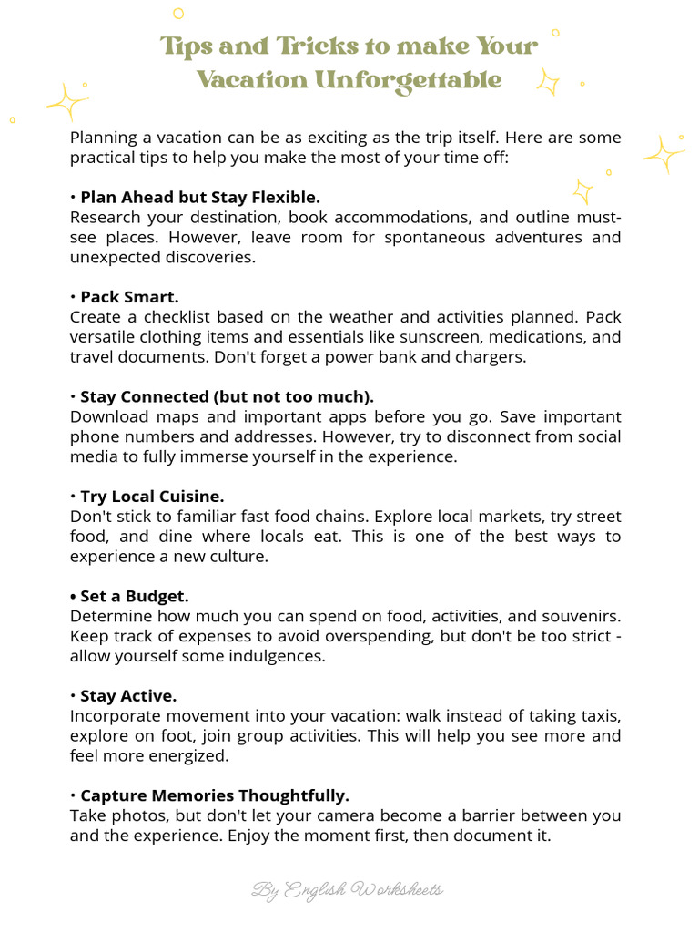 Tips and Tricks To Make Your Vacation Unforgettable PDF | PDF