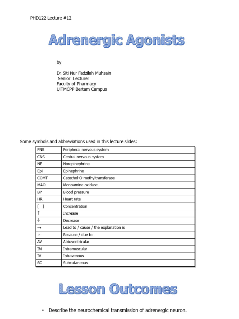 Adrenergic Receptors & Agonists Overview | PDF | Acetylcholine ...