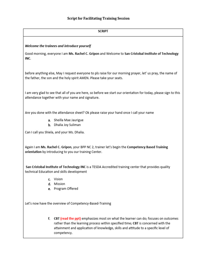 Facilitate Learning Sessions Script | PDF | Learning | Cakes