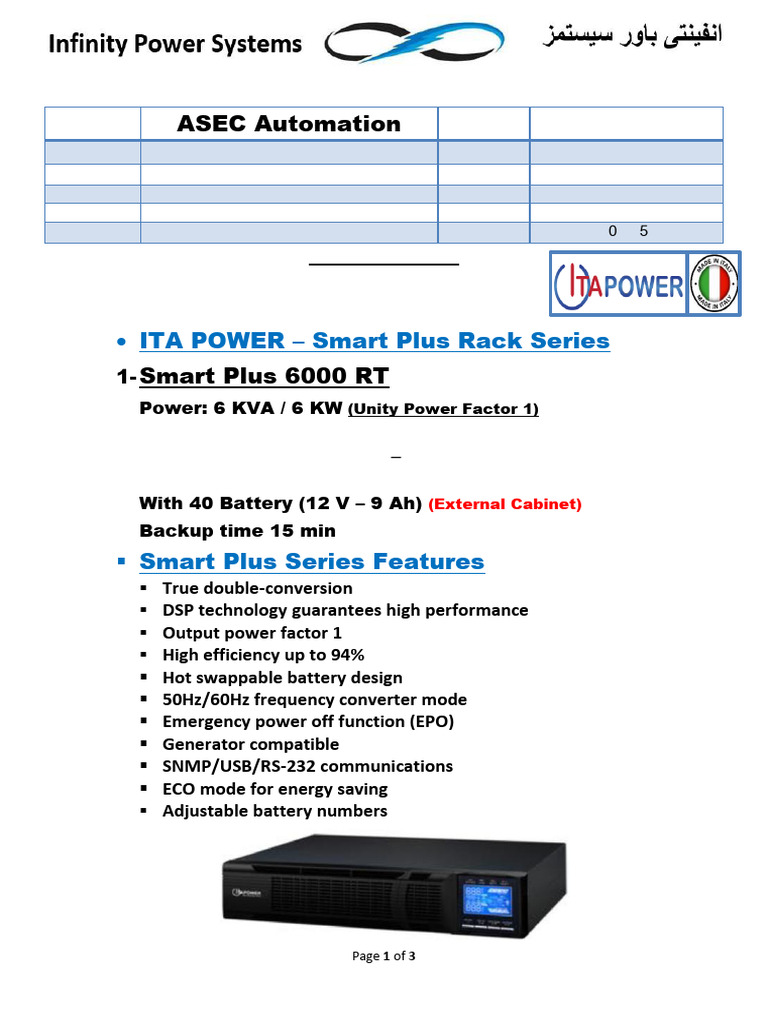 Ipsu-195!06!25 Asec Ita Power Ups Smart Plus 6 Kva | PDF