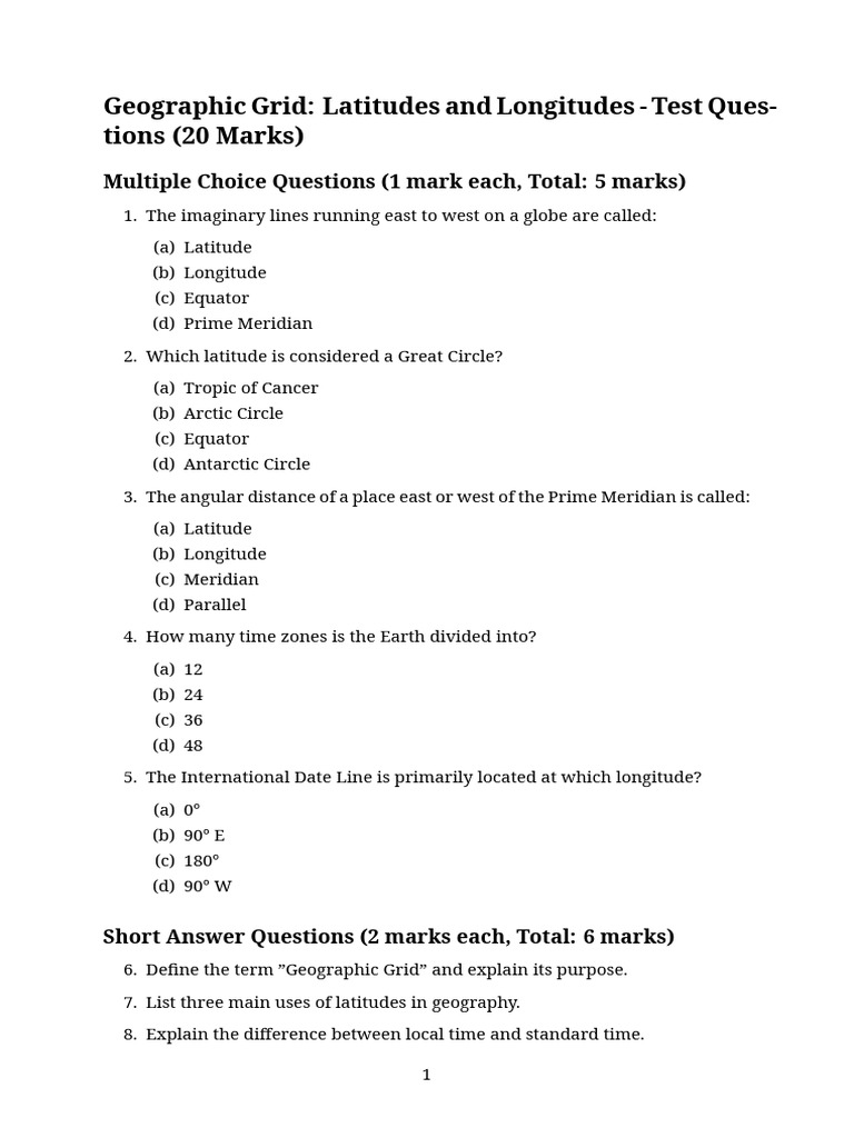 Geographic Grid: Latitude & Longitude Quiz | PDF