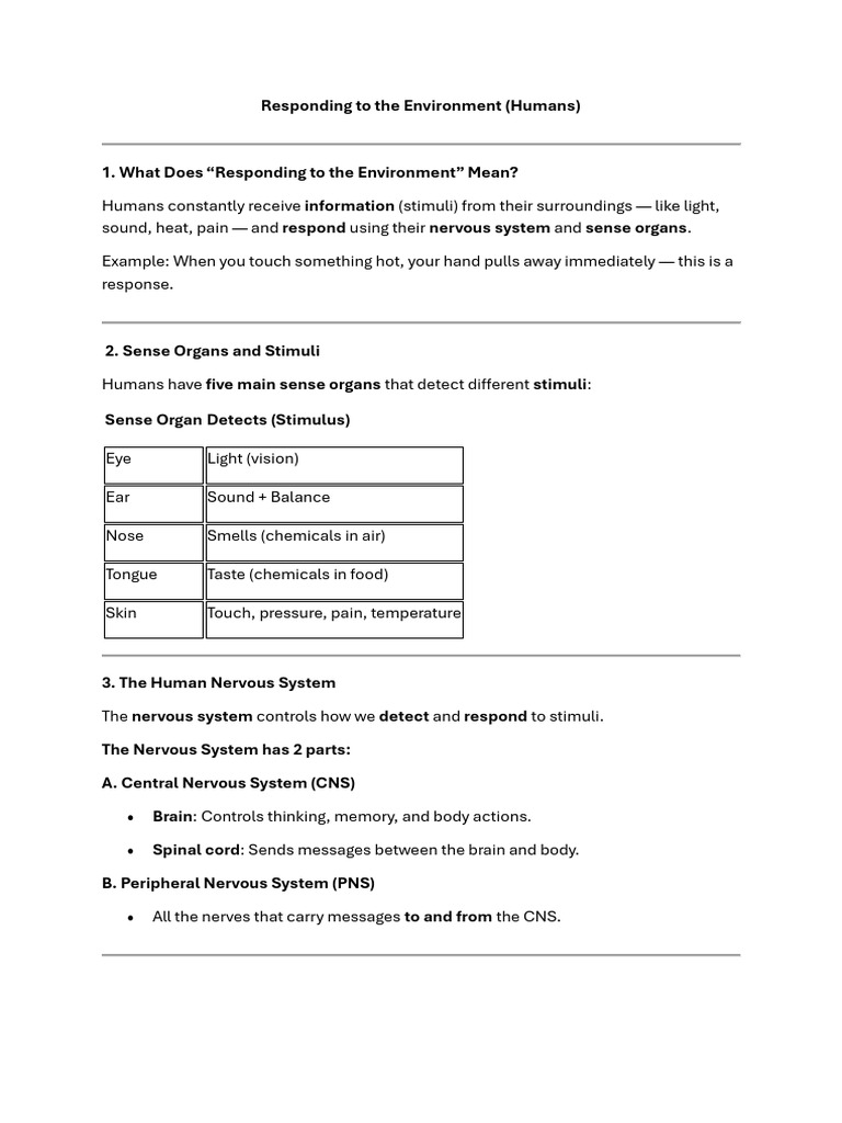 Human Response to Environmental Stimuli | PDF | Central Nervous System ...