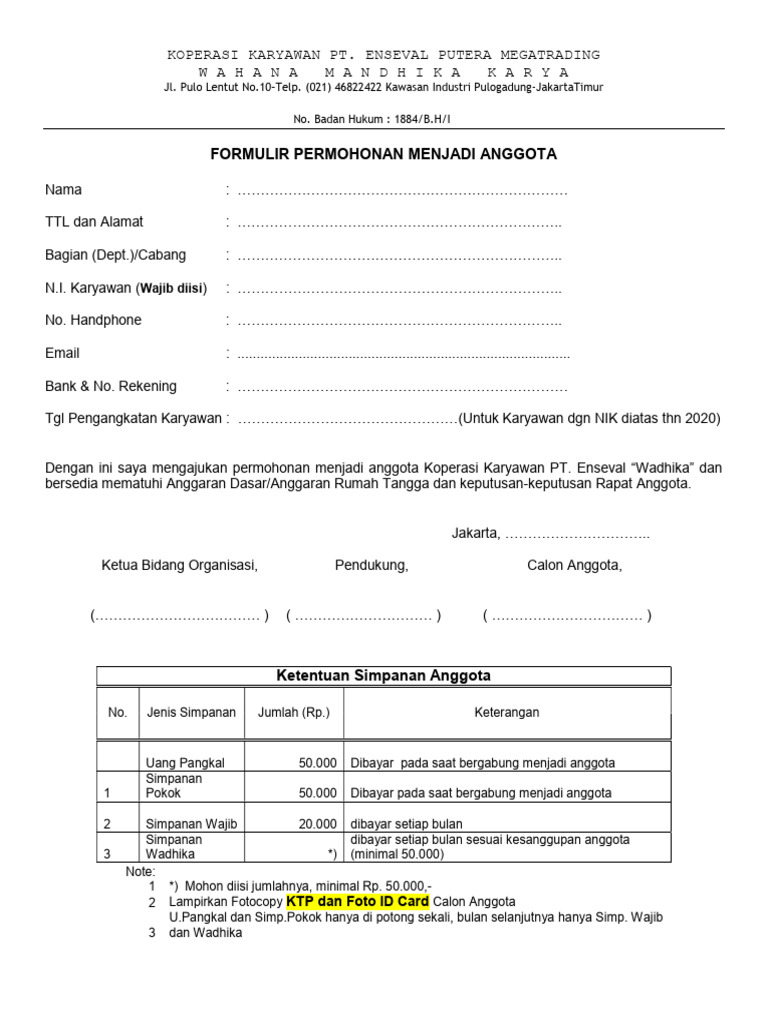Formulir Anggota Baru Koperasi (New Update) | PDF