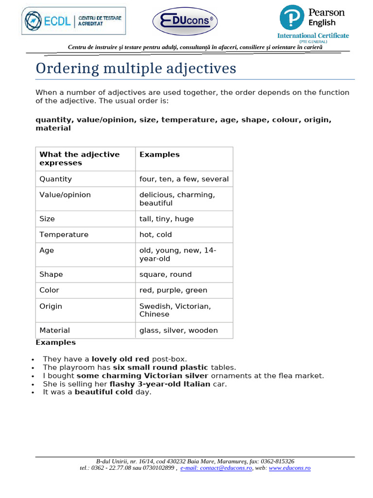 19 - Ordering Multiple Adjectives | PDF