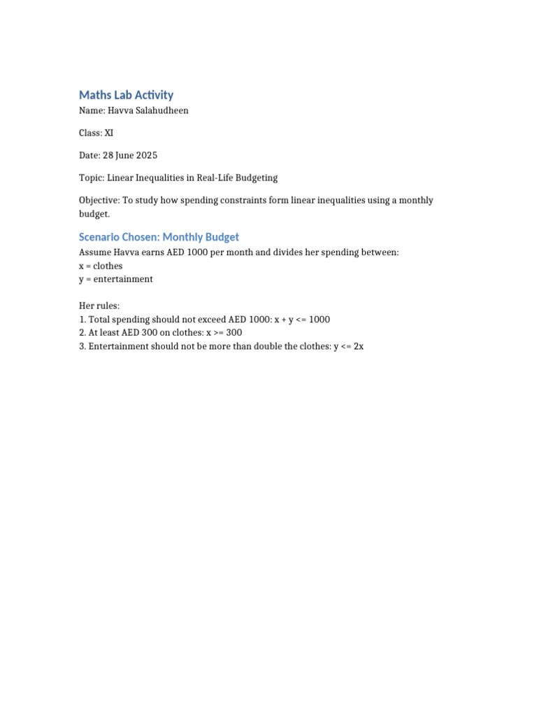 CBSE Lab Record Linear Inequalities | PDF