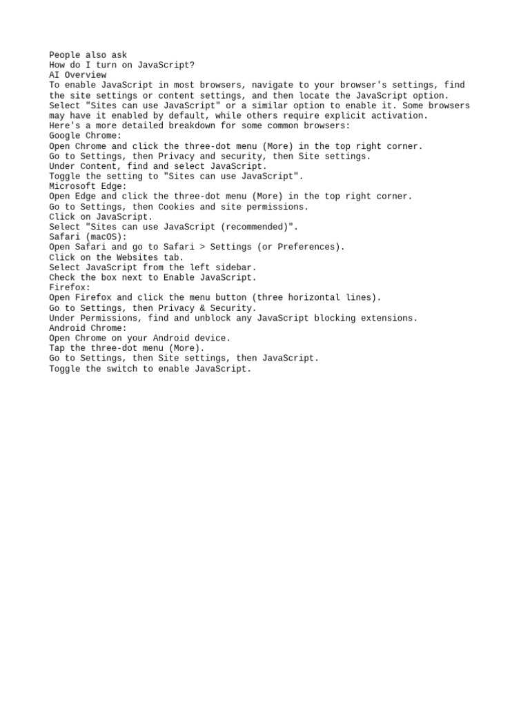 How to Enable JavaScript in Browsers | PDF