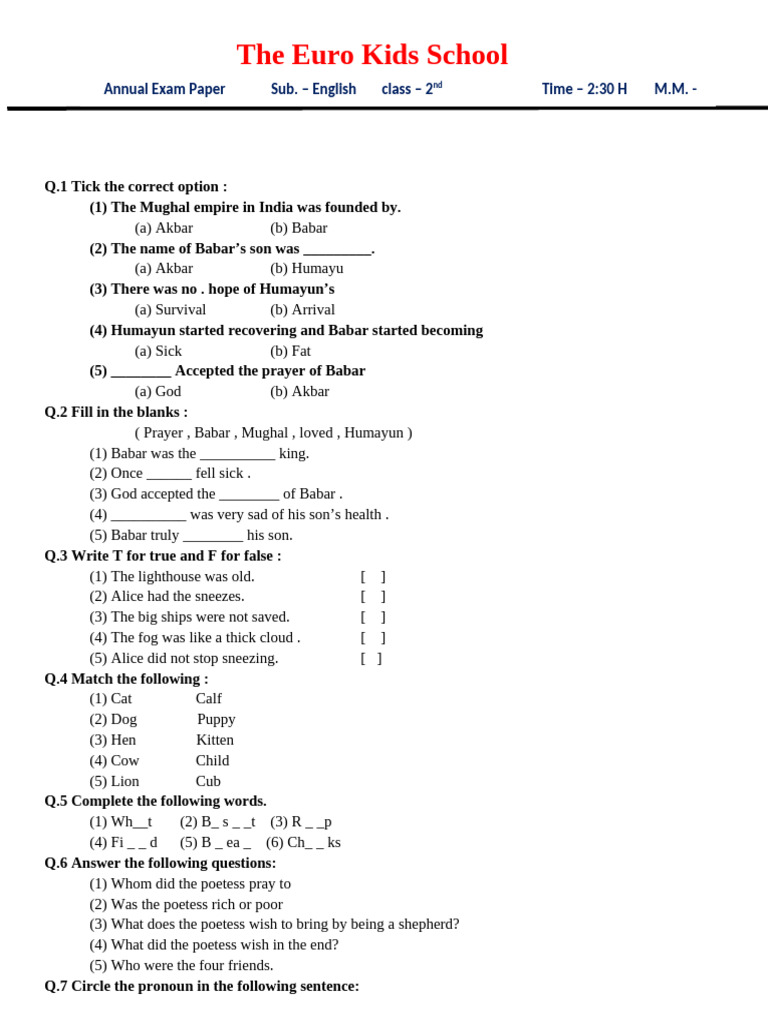 Class 2 English | PDF