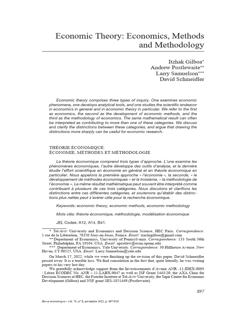Economic Theory: Methods and Methodology | PDF | Utility | Methodology