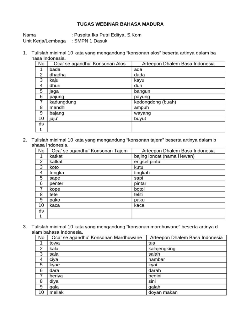 Form Tugas & RTL Webinar Damar Kambang B Ana | PDF