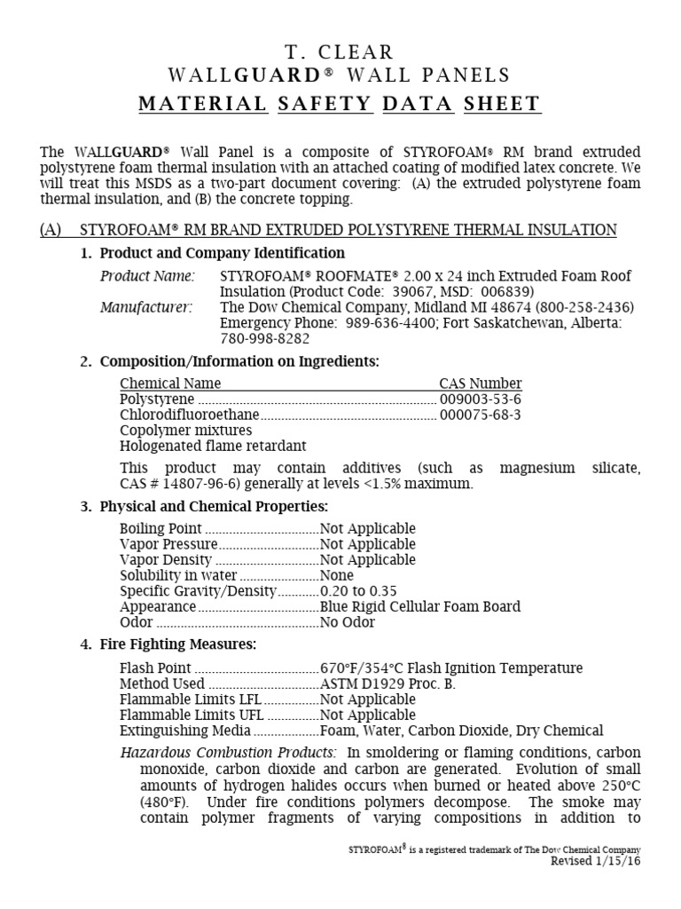 WallGuard® Wall Panels MSDS Guide | PDF | Polystyrene | Waste Management