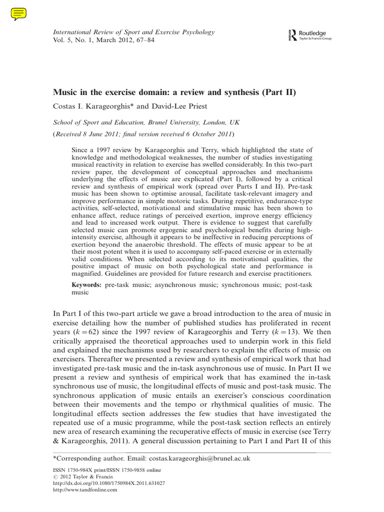 Effects of Music on Exercise Performance | PDF | Tempo | Extraversion ...