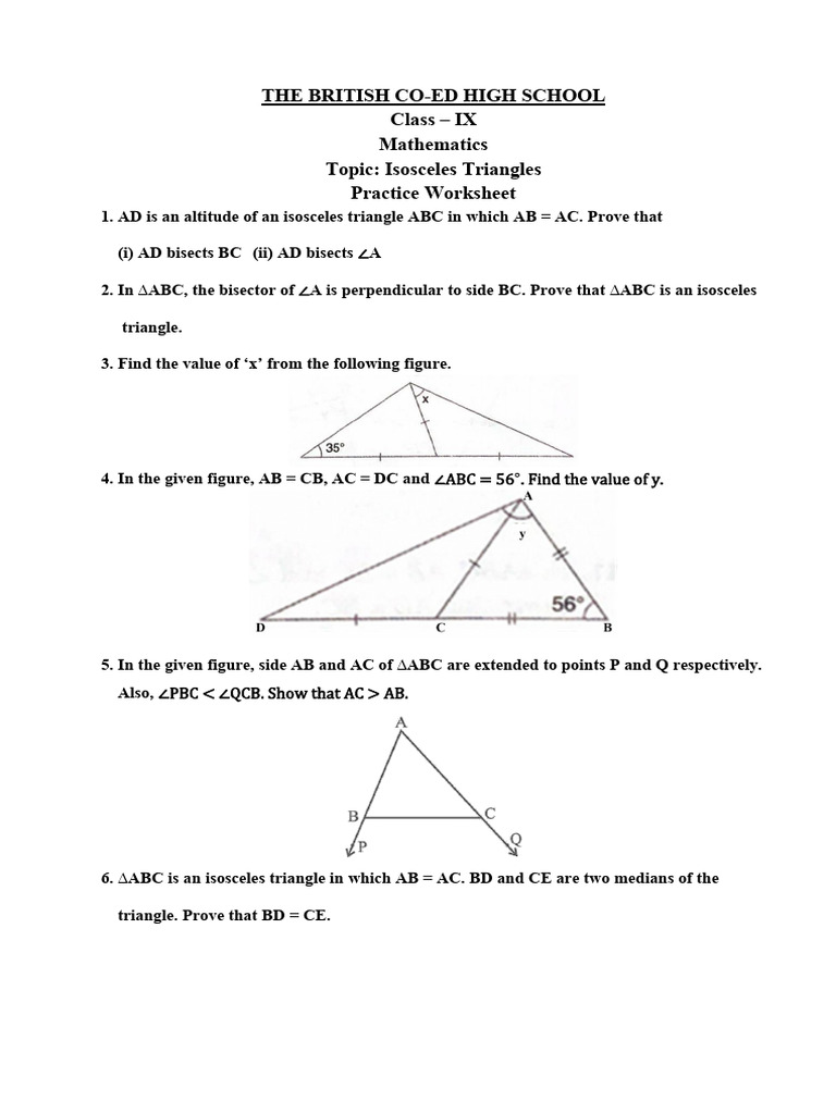 Isosceles Triangle Practice Worksheet | PDF