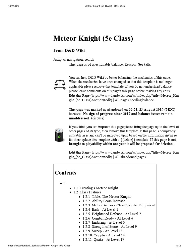 Meteor Knight 5e Class - DD Wiki | PDF | Armour