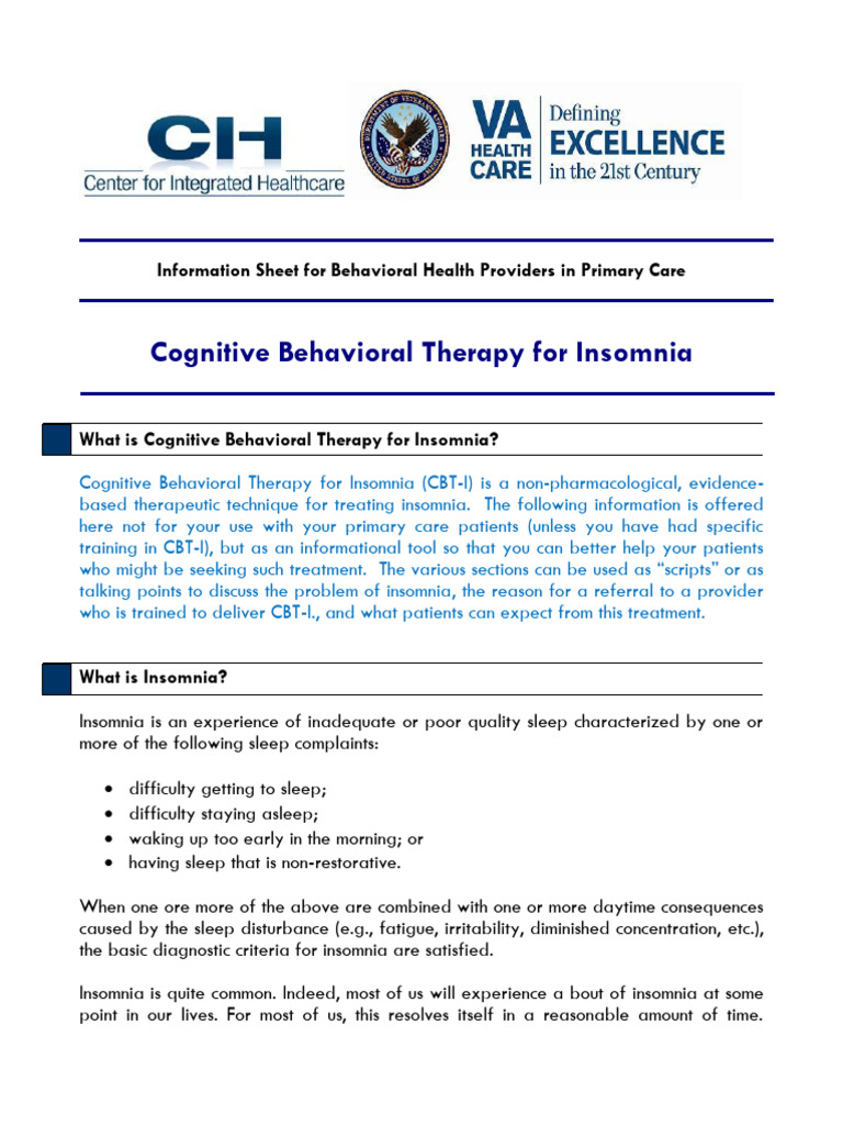 CBT for Insomnia: A Guide for Providers | PDF | Insomnia | Sleep