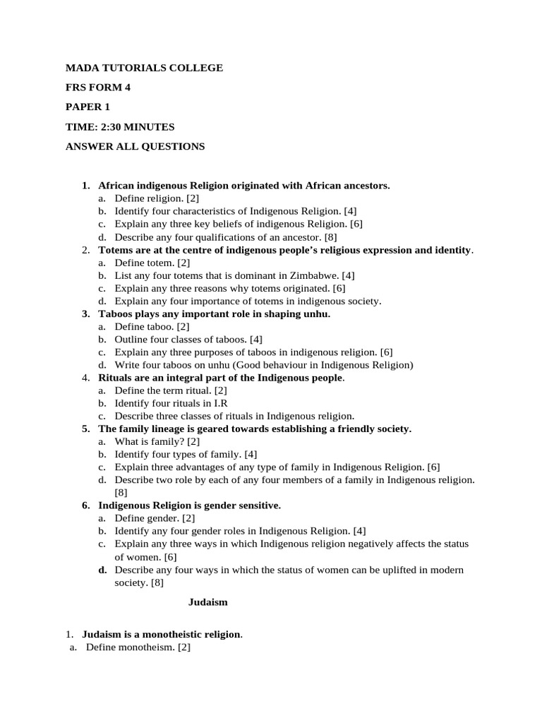 Mada Tutorials Frs Form 4 Paper 1 | PDF | Baptism | Rituals