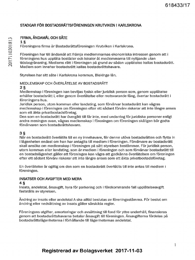 BRF Krutviken Stadgar | PDF