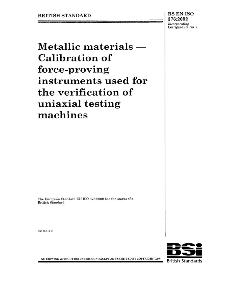 BS en ISO 376 2002 Corrigendum 1 | PDF