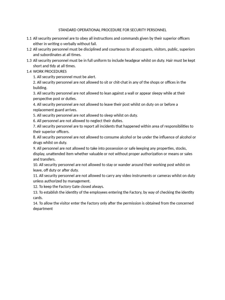 Security Personnel SOP Guidelines | PDF