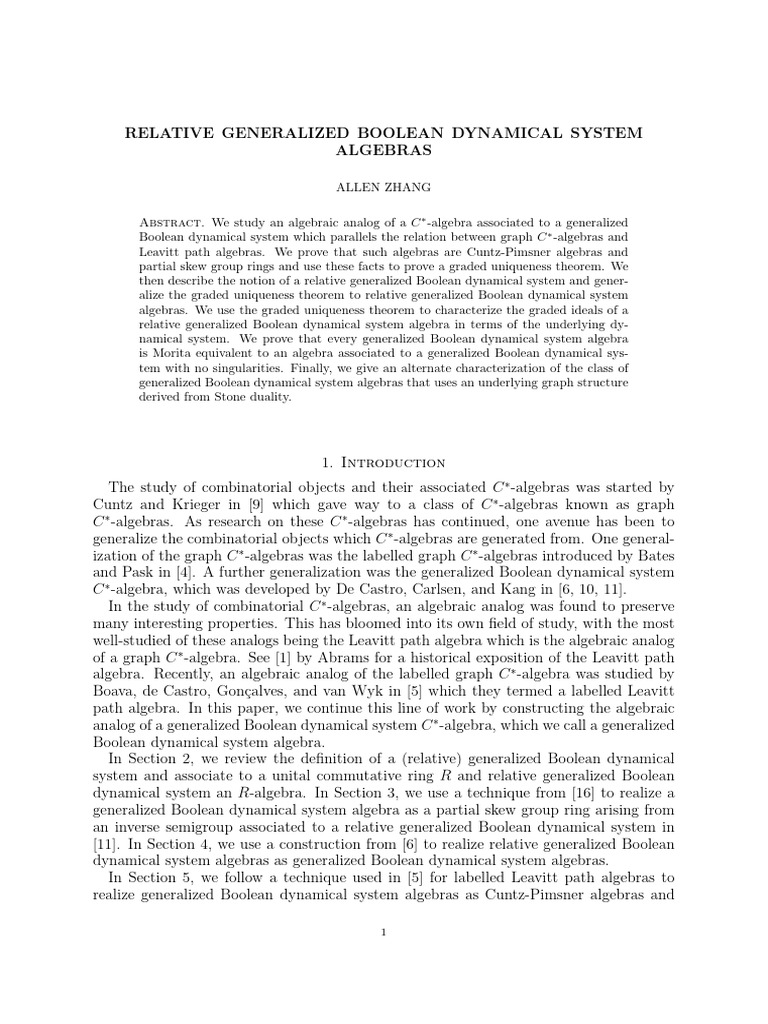 Relative Generalized Boolean Dynamical System Algebras: Abstract | PDF ...
