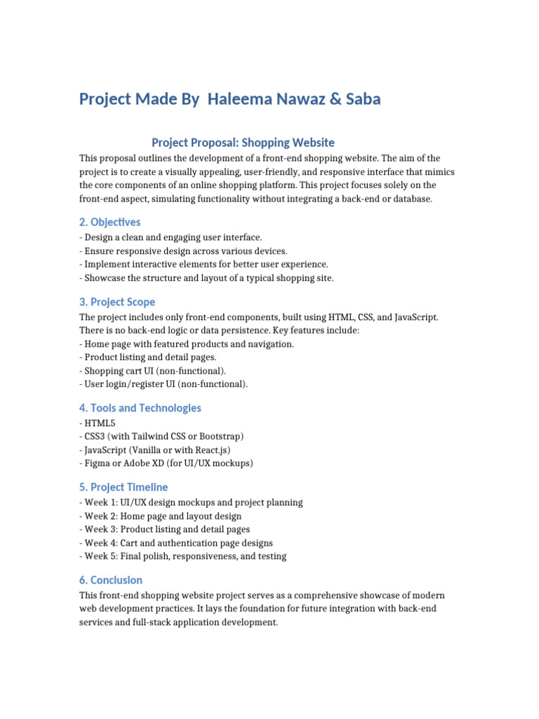 Shopping Website Project Proposal With Author | PDF