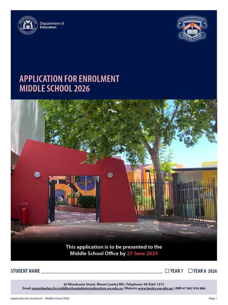 1938 Middle School Application For 2026 Enrolment Form v11 | PDF ...