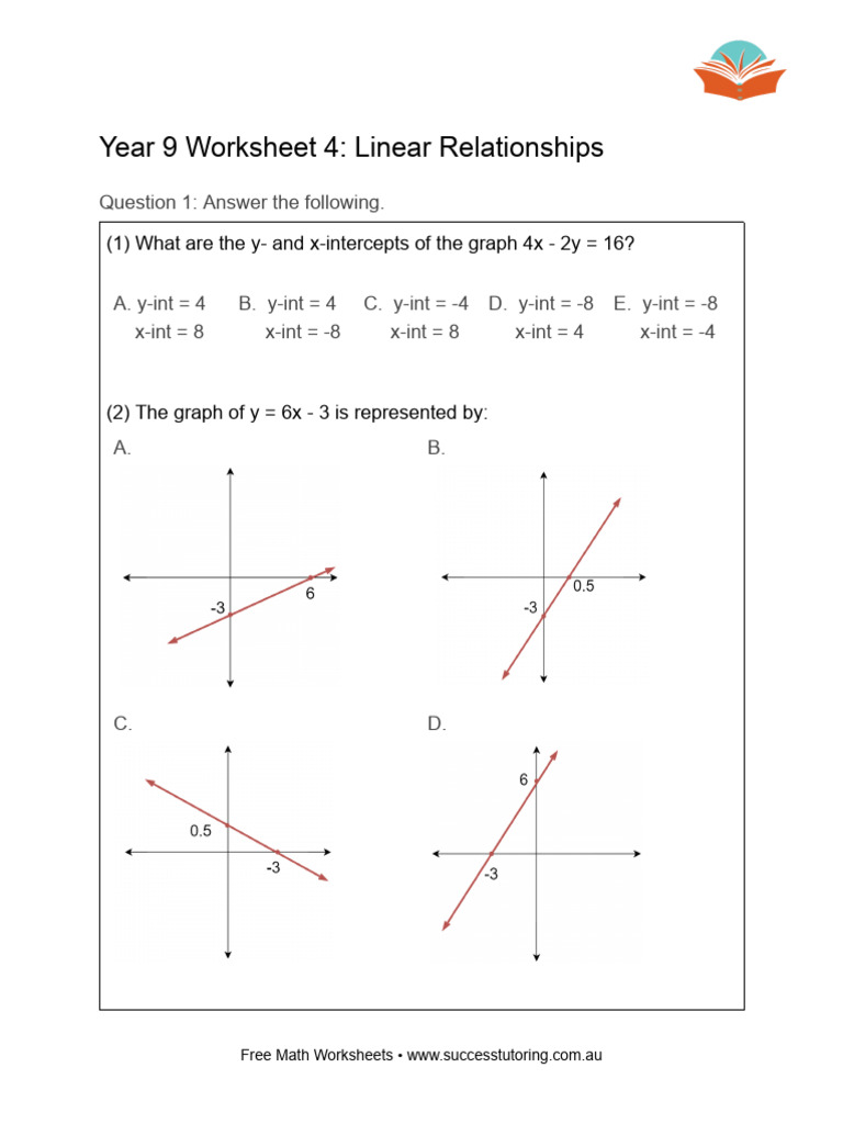 Year 9 Linear Relationships Worksheet | PDF | Slope | Line (Geometry)