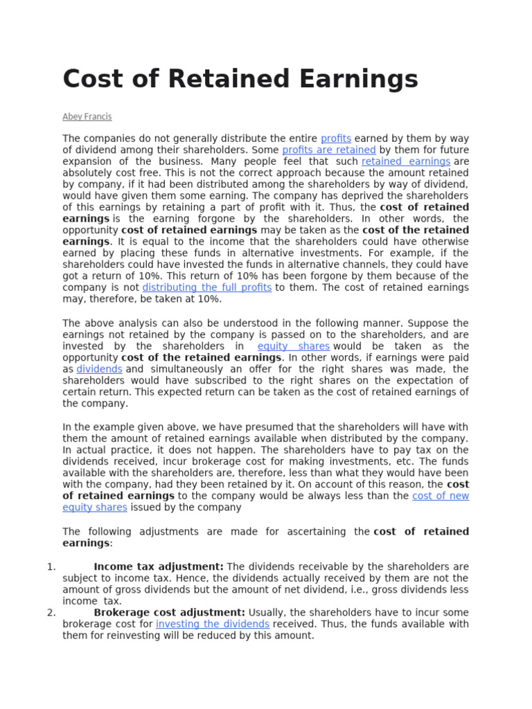 Cost of Retained Earning | PDF | Dividend | Retained Earnings