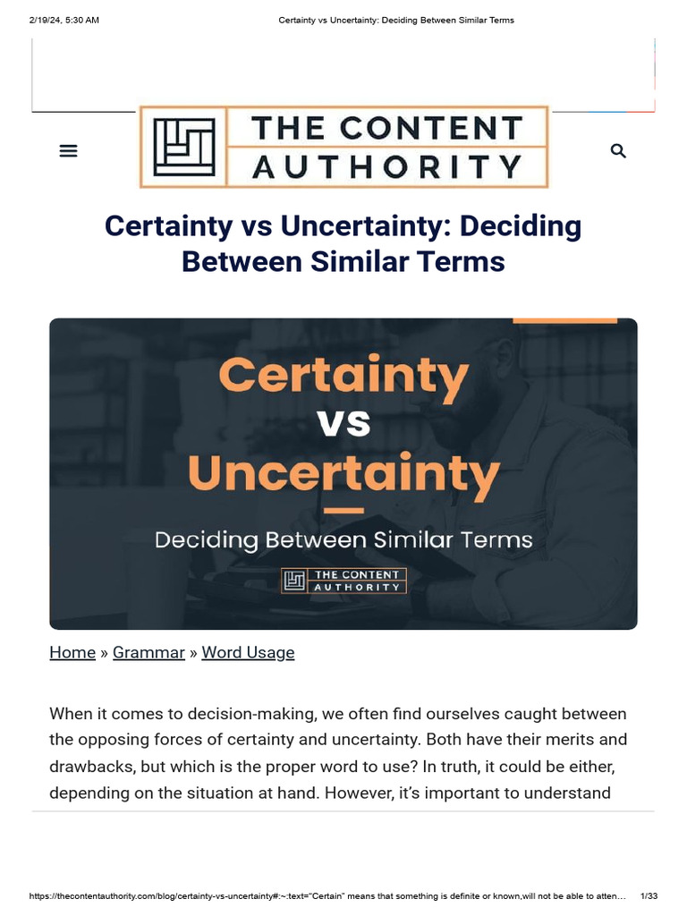 Certainty Vs Uncertainty - Deciding Between Similar Terms | PDF ...