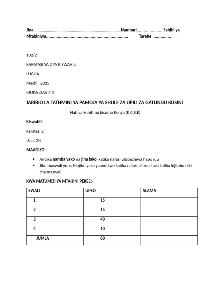 Tathimini Ya Pamoja Ya Gatundu | PDF