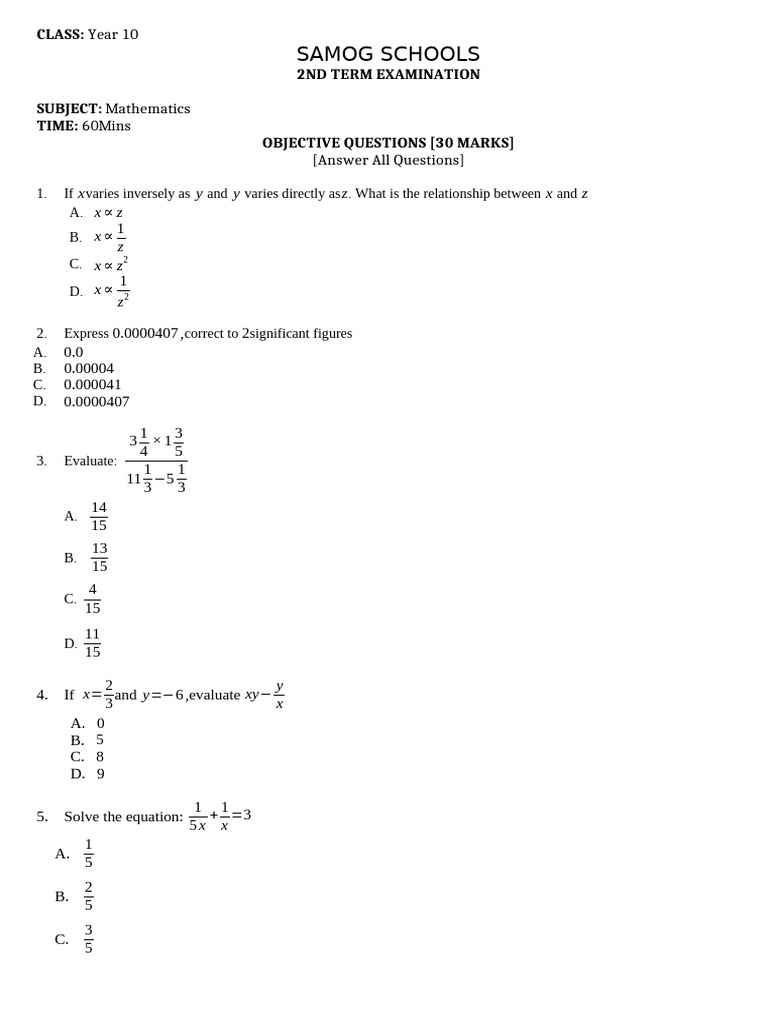 Year 10 Mathematics Exam Questions | PDF | Mathematics