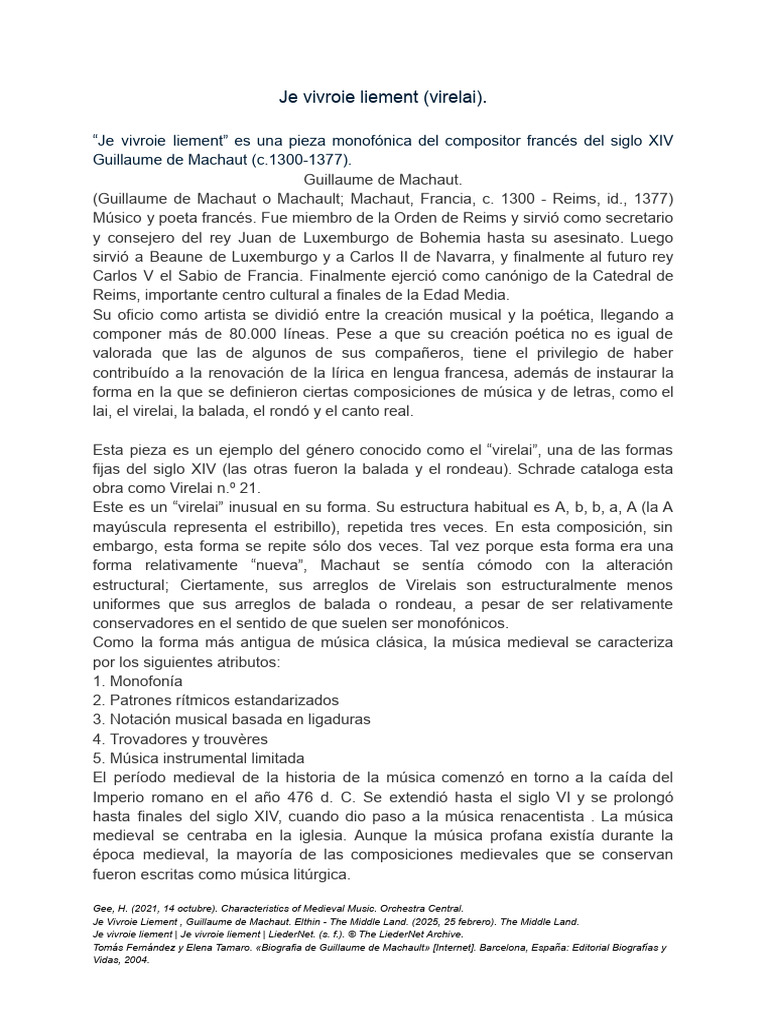 Je Vivroie Liement (Virelai) - 1 | PDF | Musicología