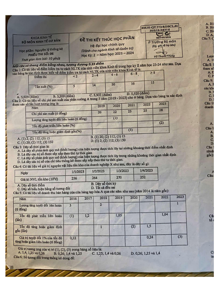 Đề thi cuối kì NLTK 2024 | PDF