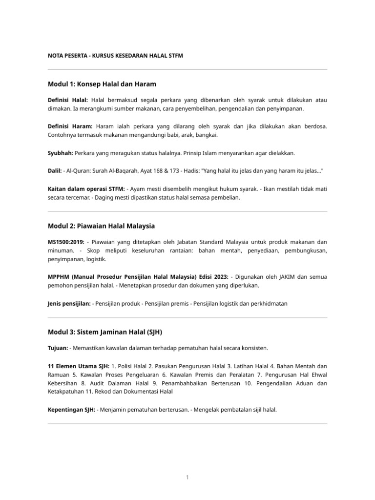 Nota Kuiz Halal Awareness | PDF